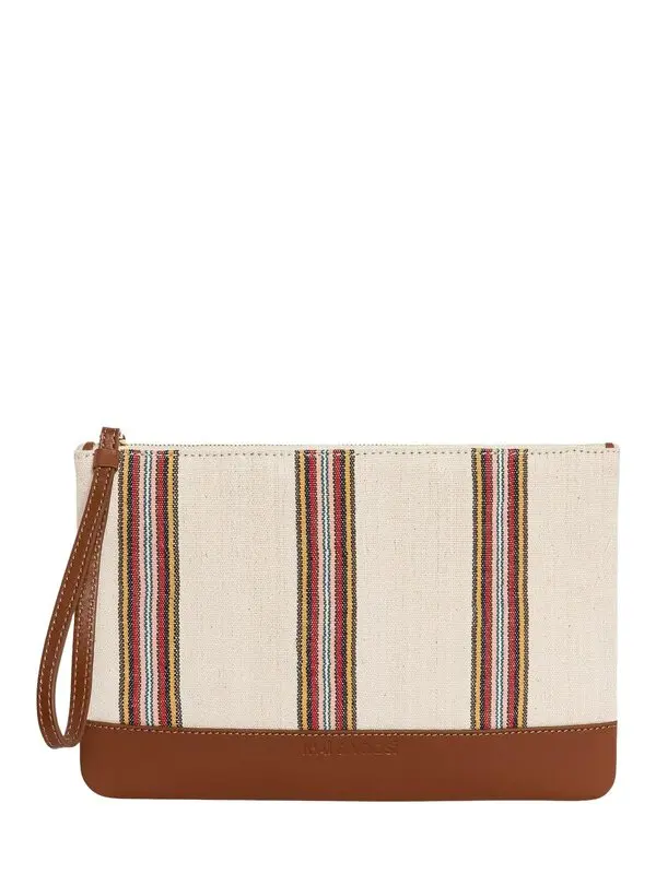 K'AI & VROSI Antiochia Calfskin And Handloomed Fabric Clutch - Brown