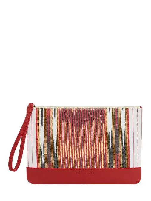 K'AI & VROSI Puli Calfskin And Handloomed Fabric Clutch - Red