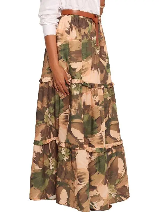 PETAL & PUP Beth Print Tiered Maxi Skirt - Dark Floral