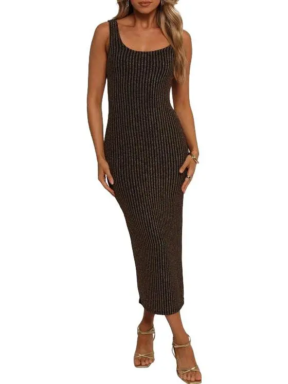 PETAL & PUP Jemma Metallic Sleeveless Rib Maxi Dress - Black/gold