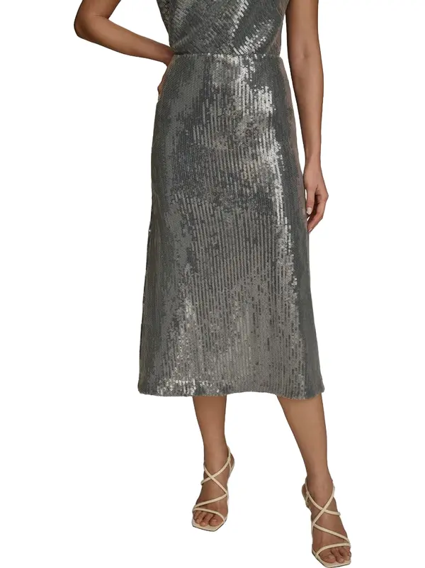 Donna Karan New York Sequin Mesh A-line Skirt - Storm Blue