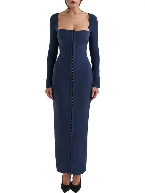 House Of Cb Corinthia Long Sleeve Maxi Dress - Dress Blues