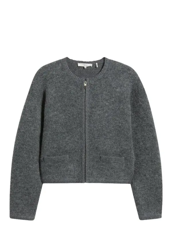 FRAME Lofty Crochet Detail Wool & Cashmere Zip Cardigan - Dark Heather Grey