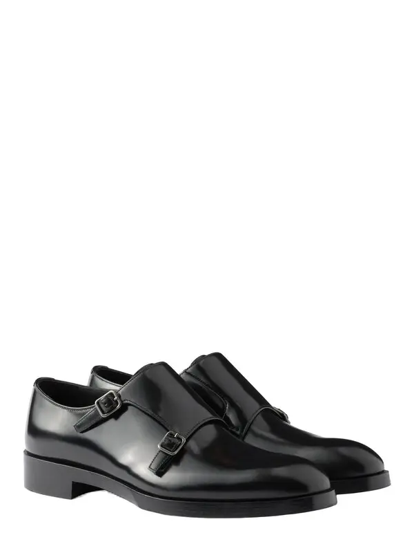 Prada Leather Monk Strap Shoes - Black