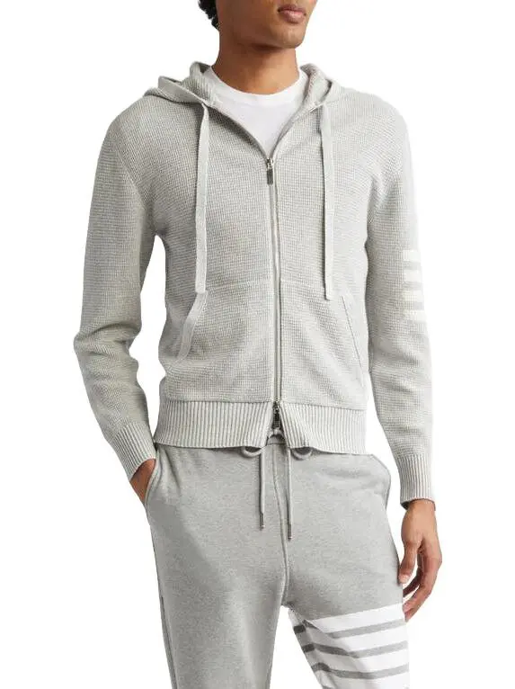 Thom Browne Textured Stitch Linen & Cotton Zip Hoodie - 065 Lt Grey