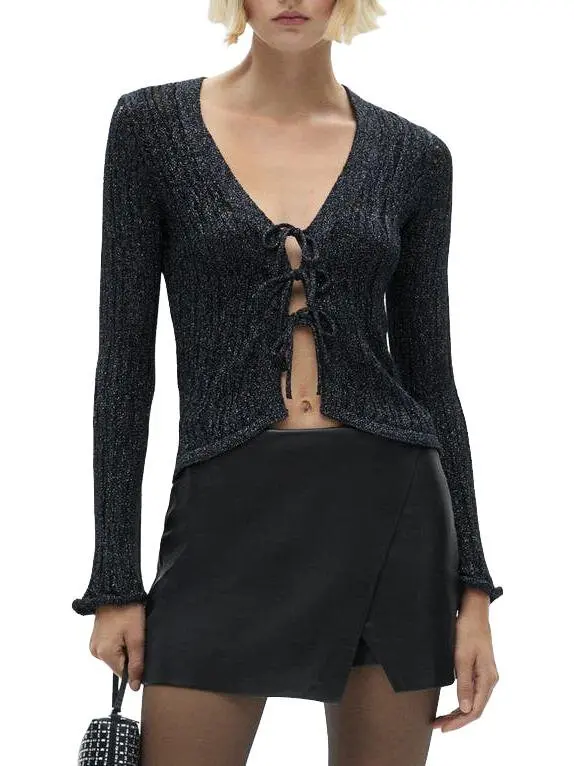 Mango Metallic Cardigan - Black