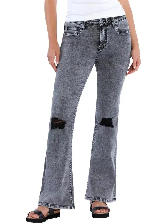 HINT OF BLU Chloe Acid Wash Mid-rise Flare Jeans - Powder Grey