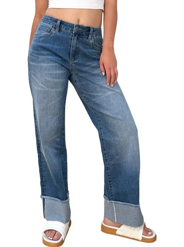 HINT OF BLU Cuffed Ankle Wide Leg Jeans - Subway Blue
