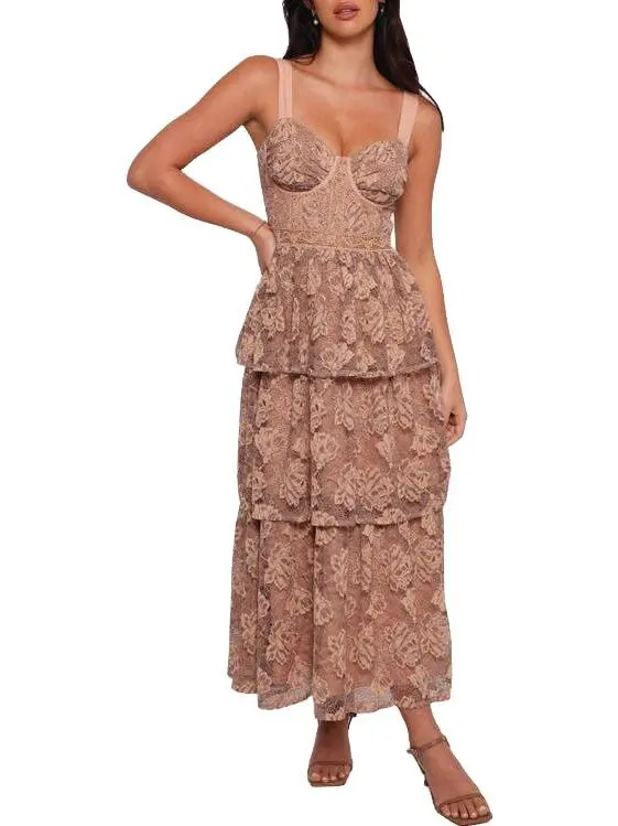 PETAL & PUP Shania Tiered Lace Dress - Brown Multi
