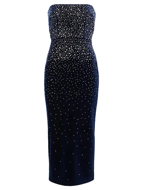 Alex Perry Embellished Velvet Midi Dress - Blue