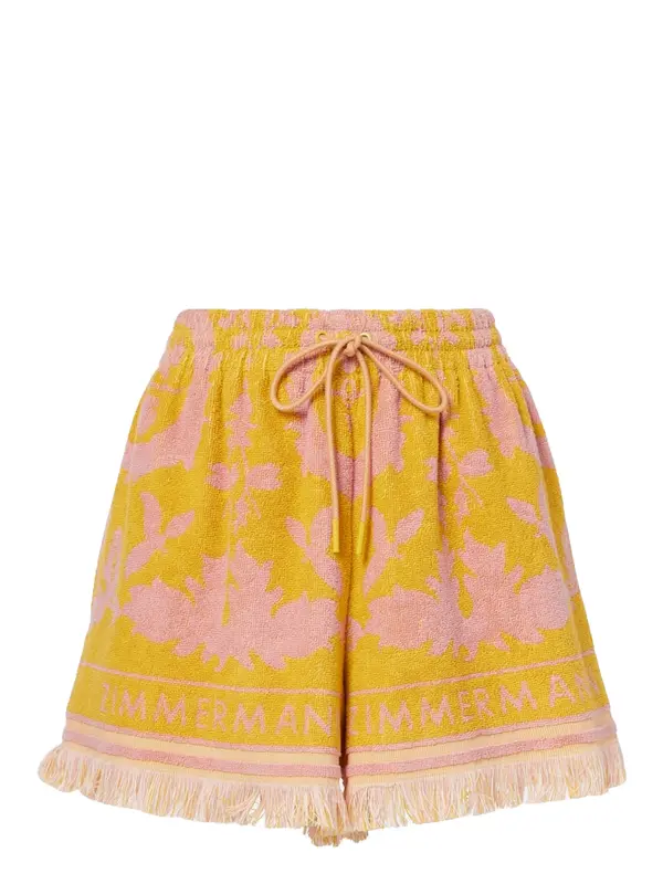 Zimmermann Wylie Fringed Cotton Terry Shorts - Yellow
