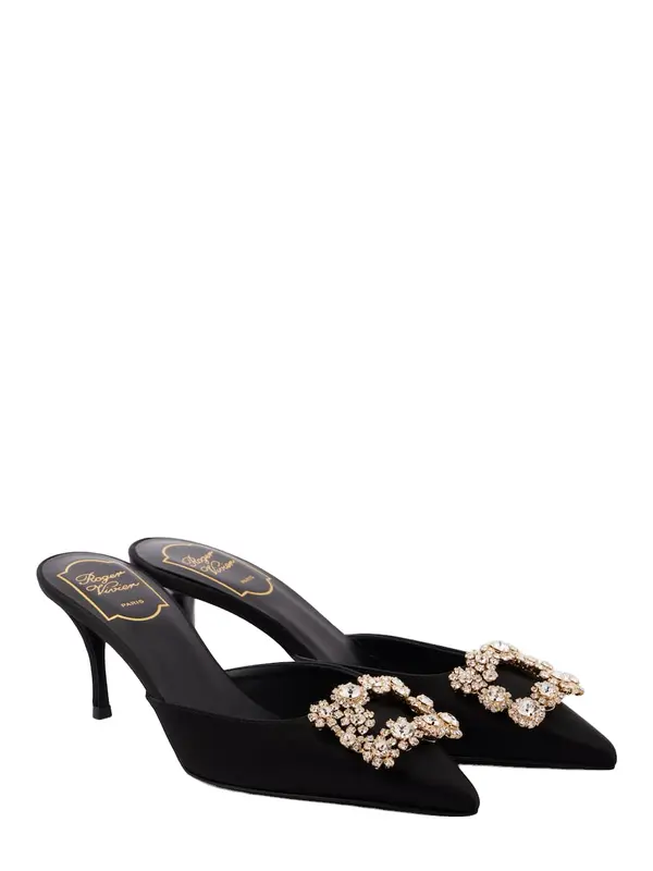ROGER VIVIER Efflorescence 65 Embellished Satin Mules - Black
