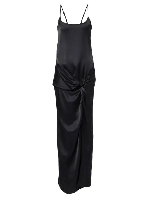 Attico Gathered Satin Slip Dress - Black