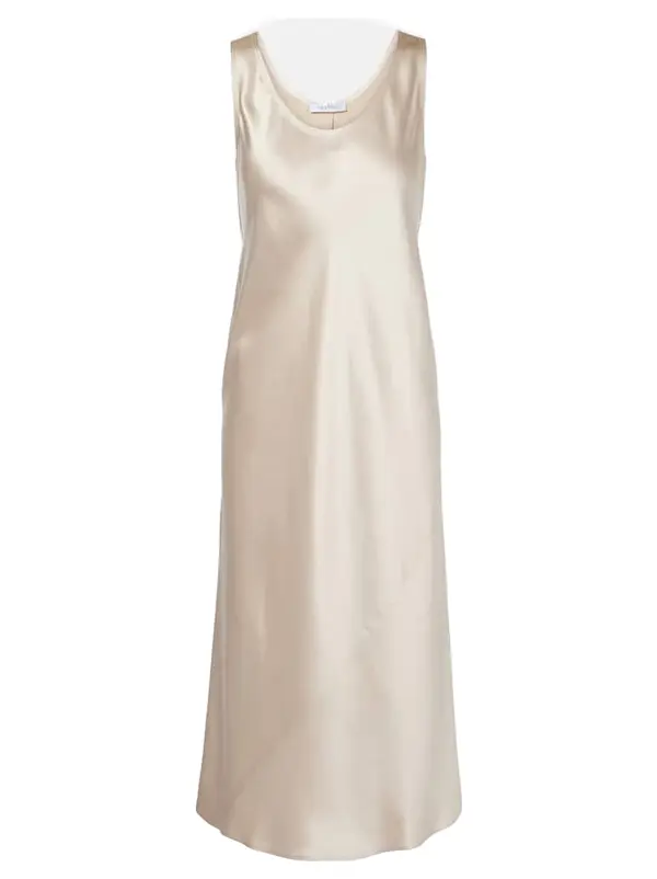 Max Mara Banjo Silk Satin Midi Dress - Beige