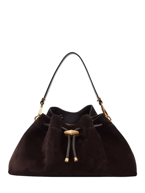 JIMMY CHOO Bon Bon Small Suede Bucket Bag - Brown