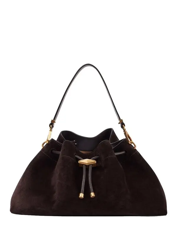 JIMMY CHOO Bon Bon Small Suede Bucket Bag - Brown