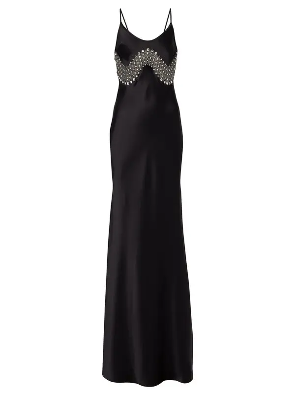 David Koma Embellished Satin Gown - Black