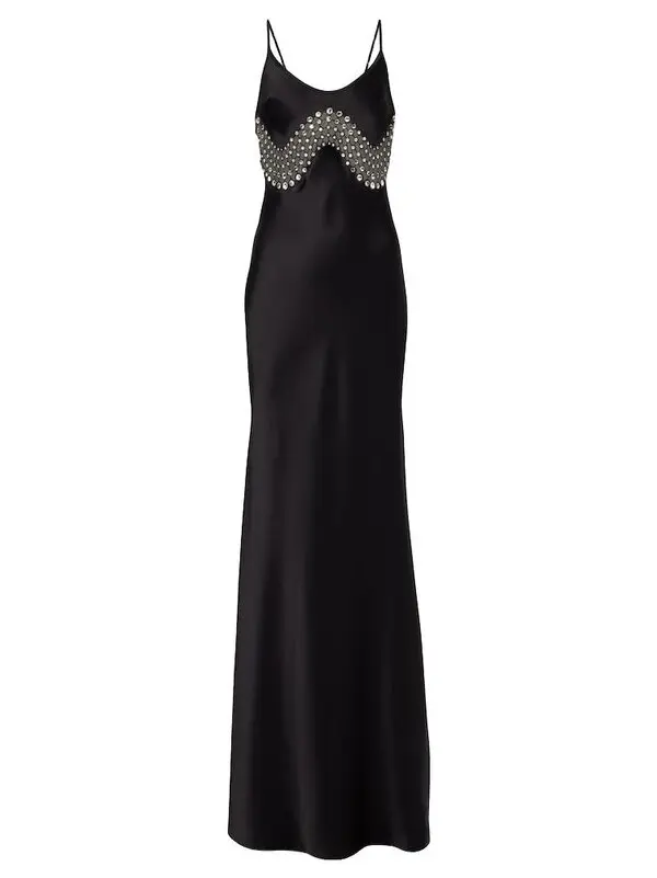 David Koma Embellished Satin Gown - Black