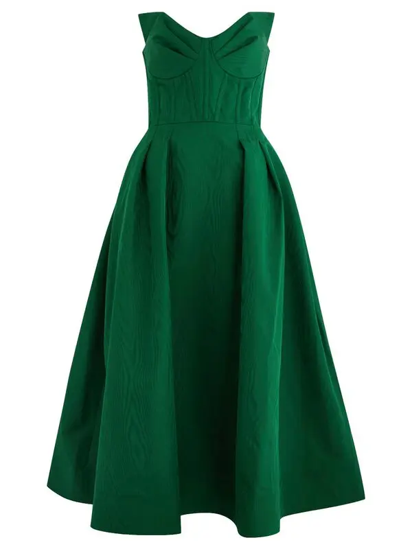 Rebecca Vallance Luiza Strapless Moiré Midi Dress - Green