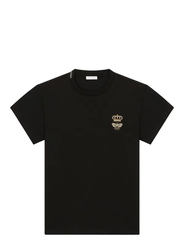 Dolce & Gabbana Jersey T-shirt With Bee And Crown Embellishment - Black