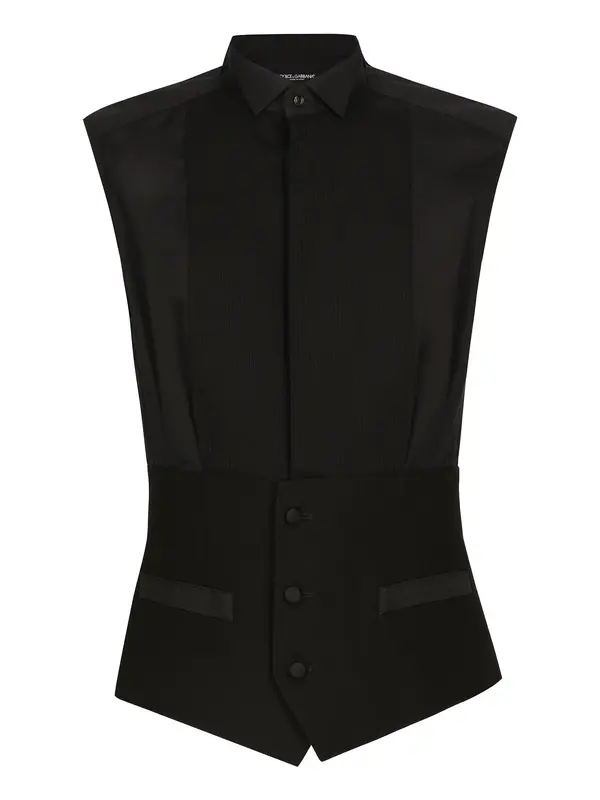 Dolce & Gabbana Sleeveless Cotton Tuxedo Shirt - Black