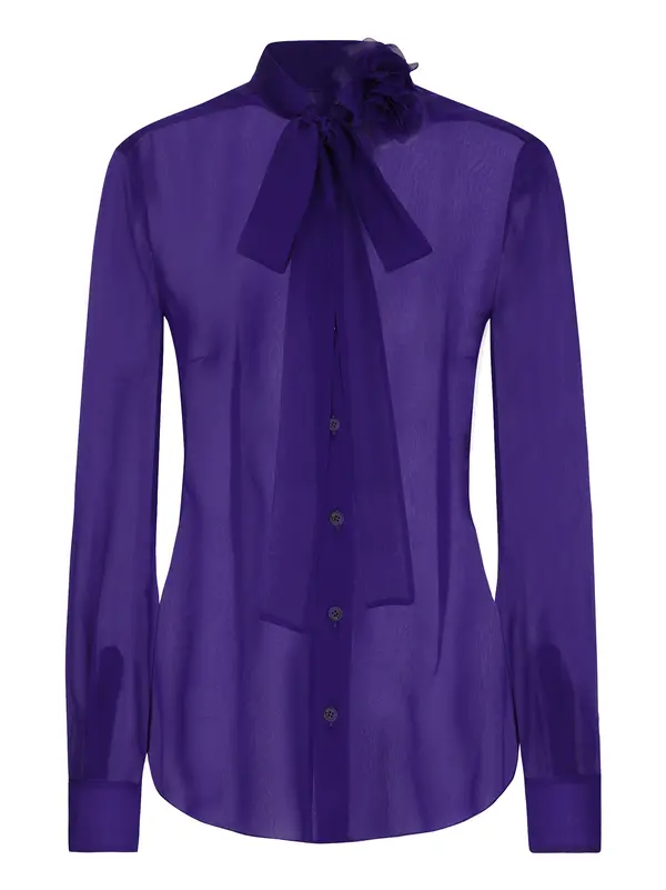 Dolce & Gabbana Silk Chiffon Shirt With Flower Detail - Purple