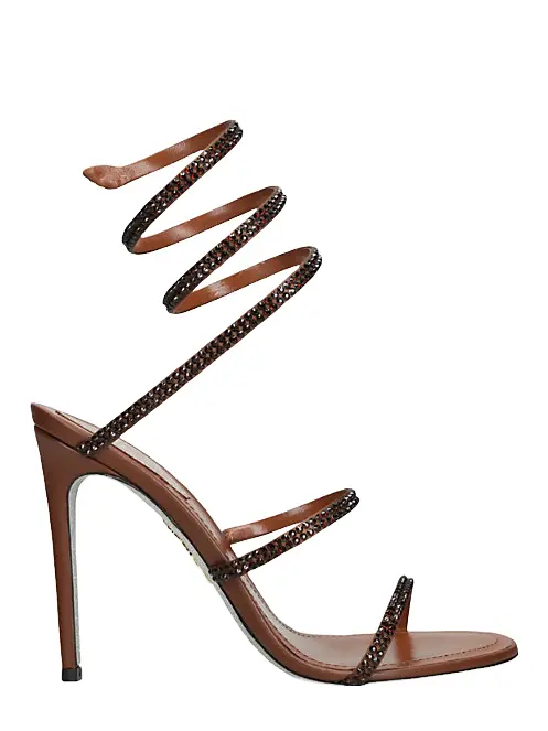 Rene Caovilla Cleo Ii 105 Crystal-embellished Leather Heeled Sandals - Brown