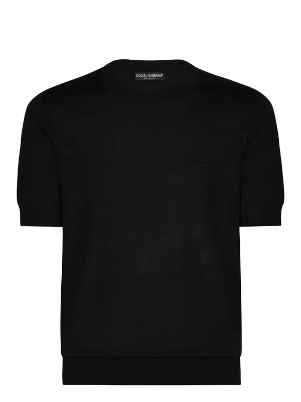 Dolce & Gabbana Round-neck Silk Sweater With Logo - Black