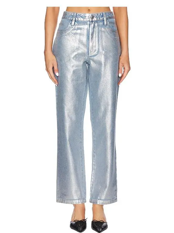 Show Me Your Mumu Icon Straight Jeans - Silver Coated Denim