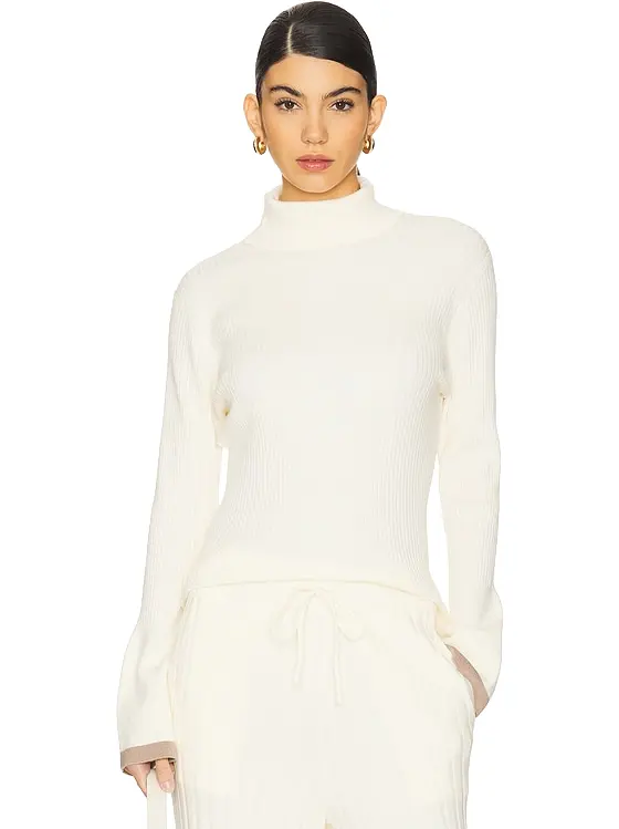 Varley Ravena Rib Knit High Neck Top - Egret