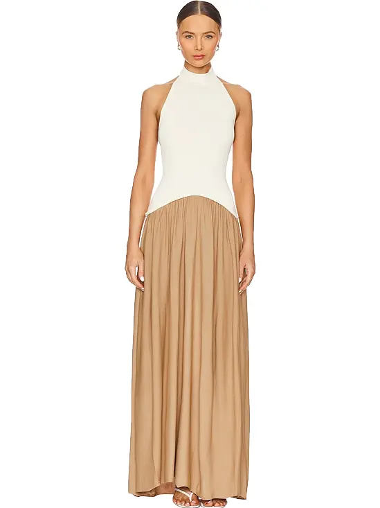 Solid & Striped Soglio Halter Dress - Ecru & Camel