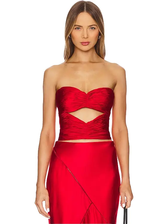 Alejandra Alonso Rojas Cut Out Bustier Top - Red