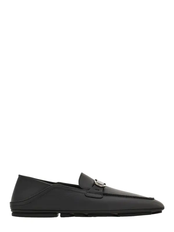 FERRAGAMO Gancini-plaque Leather Loafers - Black