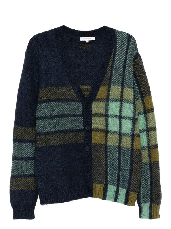 Maison Kitsuné Checked Intarsia Cardigan - Green