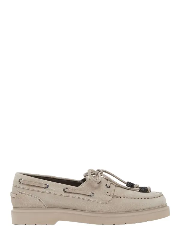 Brunello Cucinelli Monili-chain Boat Shoes - Grey