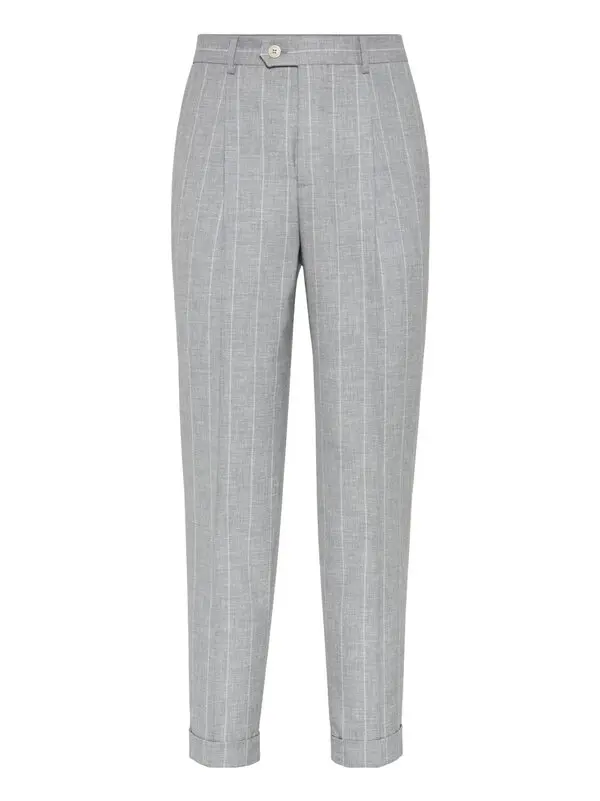 Brunello Cucinelli Striped Tailored Trousers - Grey