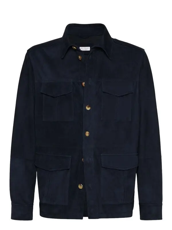 Brunello Cucinelli Leather Shirt Jacket - Blue