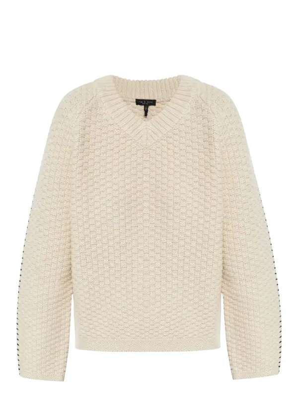Rag & Bone Waffle-knit V-neck Sweater - Neutrals