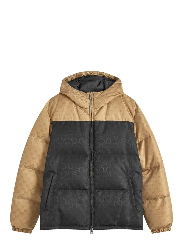 Gucci Jacquard Gg Down Jacket - Black/beige