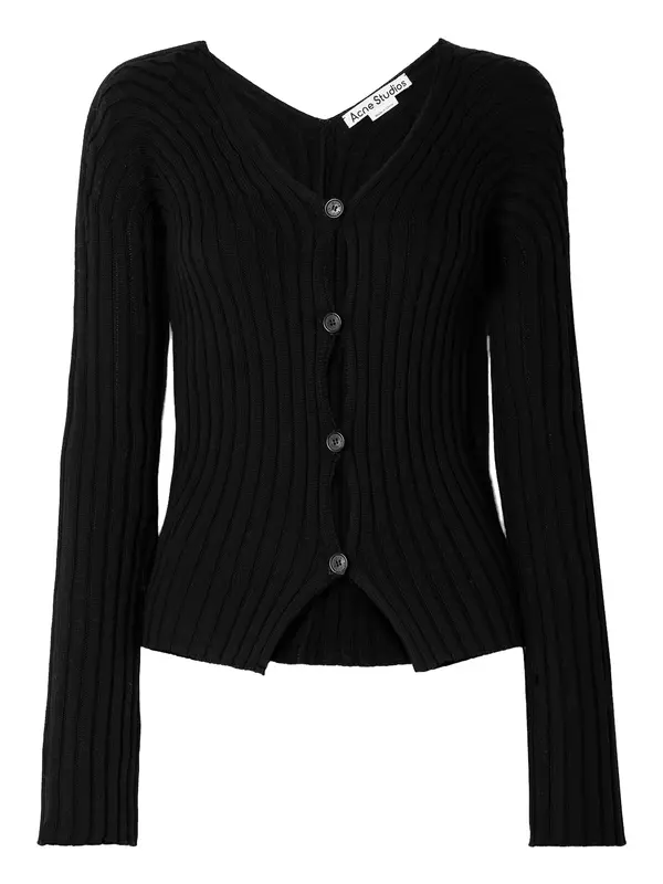 Acne Studios Ribbed Cotton Fitted Cardigan - Black