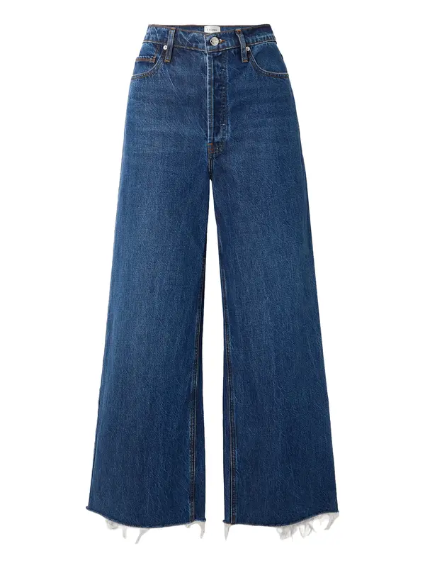 FRAME Le Low Baggy Distressed High-rise Wide-leg Organic Jeans - Blue