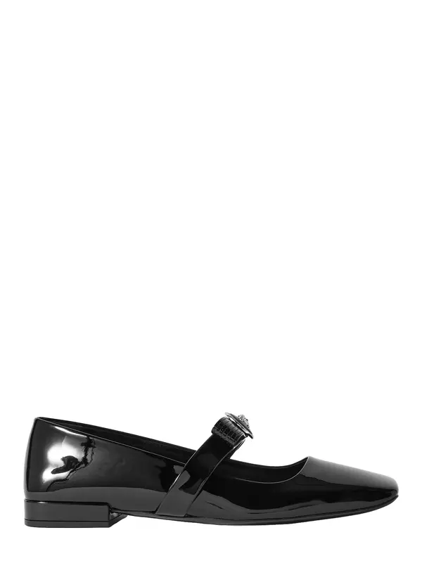 Versace Ribbon Embellished Patent-leather Mary Jane Ballet Flats - Black