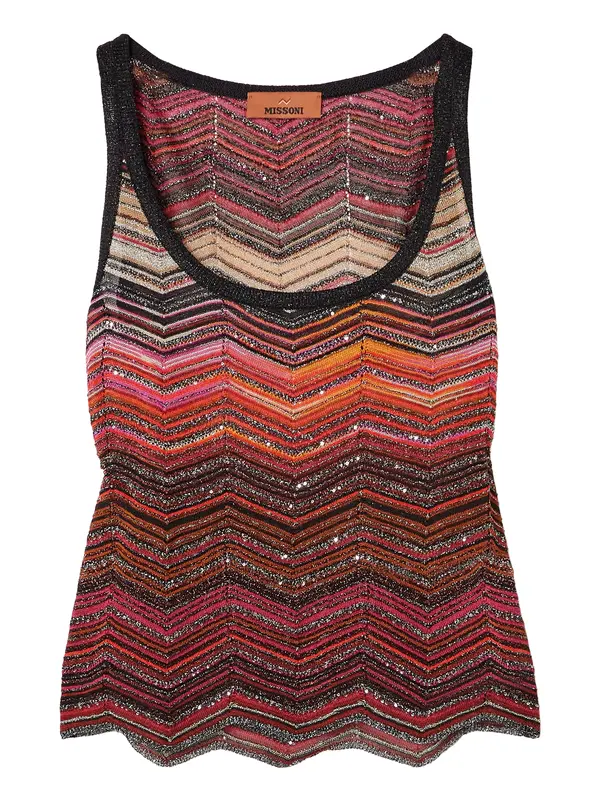 Missoni Sequined Striped Crochet-knit Tank - Burgundy