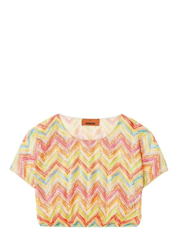 Missoni Mare Cropped Striped Metallic Crochet-knit Top - Orange