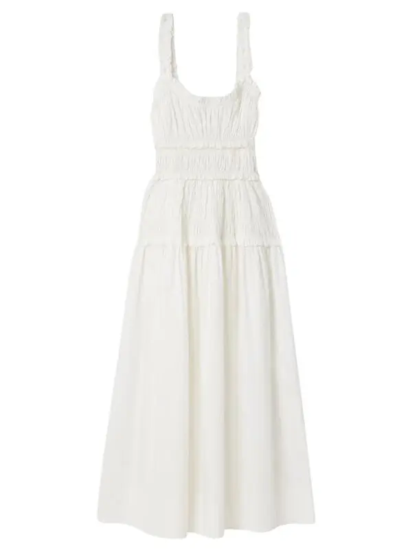 DÔEN Marianne Shirred Cotton-poplin Midi Dress - White