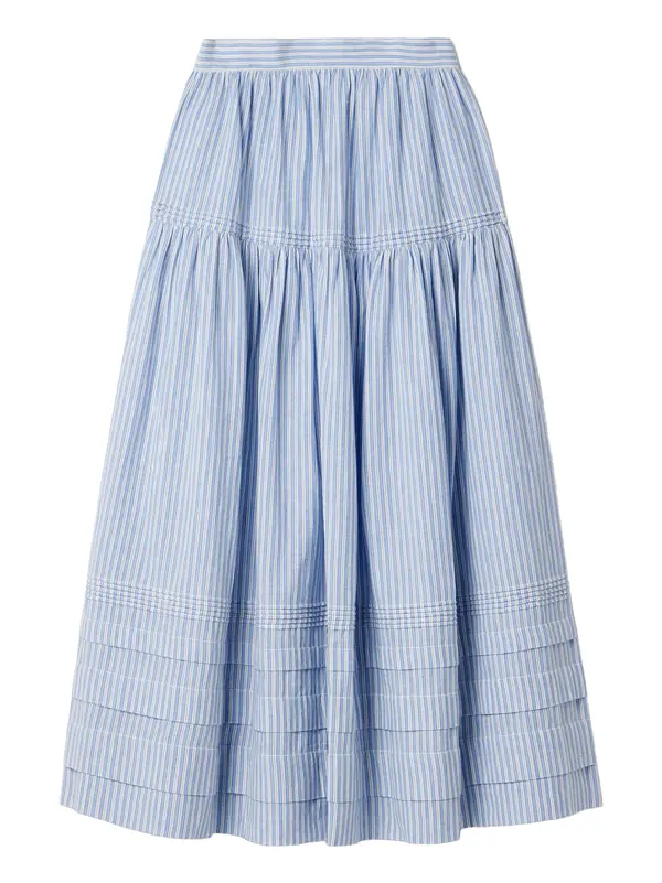 DÔEN Sebastiane Striped Organic Cotton-voile Midi Skirt - Blue