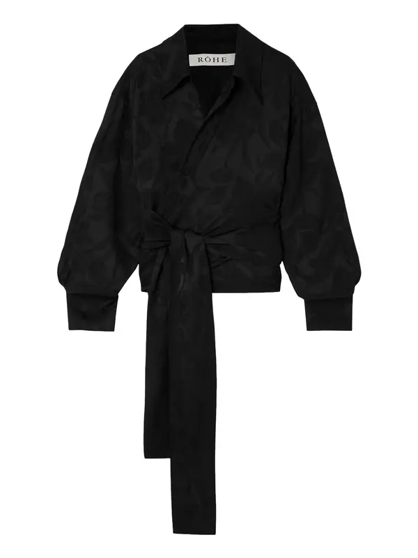 RÓHE Floral Satin-jacquard Wrap Shirt - Black