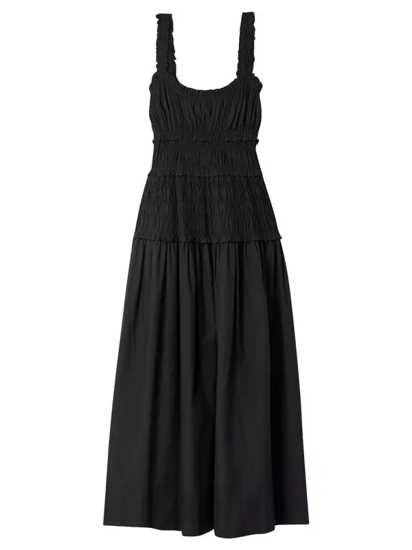 DÔEN Marianne Shirred Midi Dress - Black