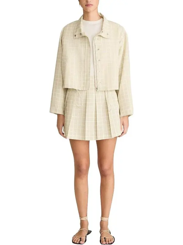 Rebecca Taylor Painterly Windowpane Cropped Faille Jacket - Sand Combo