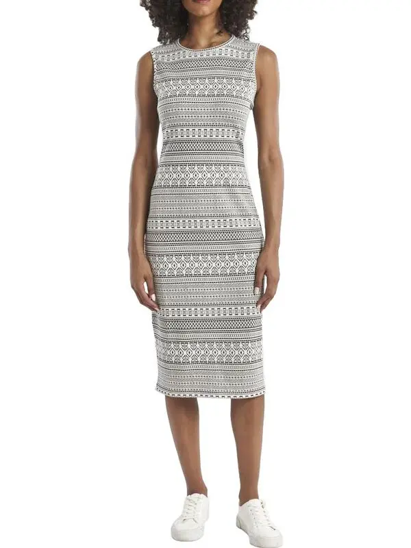 CAPSULE 121 Printed Sheath Dress - Ivory With Black
